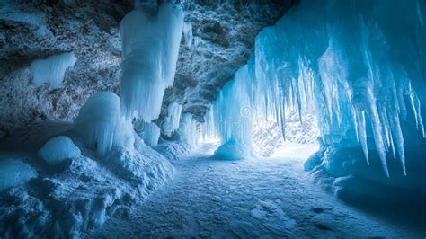 Stunning Blue Ice Cave Winter Wonderland Frozen Icicles Natural Beauty Glacial Formation Crystal