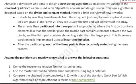 Solved Ahmad Is A Developer Who Aims To Design A New Sorting