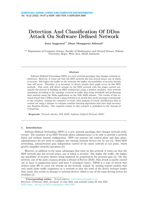 Pdf Detection And Classification Of Ddos Attack On Software Defined