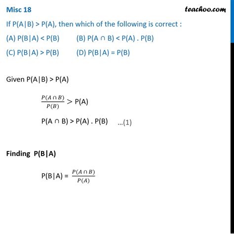 Misc MCQ If P A B P A Which Is Correct NCERT