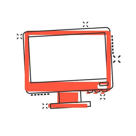 만화 스타일의 개인용 컴퓨터 데스크 Pc 고립된 배경에 만화 터 일러스트레이션 모니터 디스플레이 스플래시 효과 상표 비즈니스