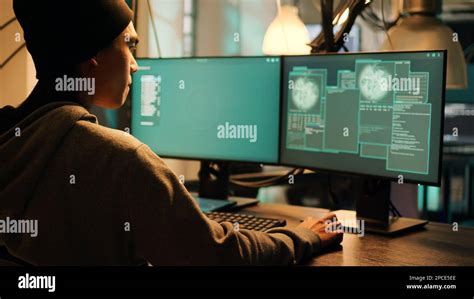 Male Thief Exploiting Server Vulnerability And Breaking Into Firewall