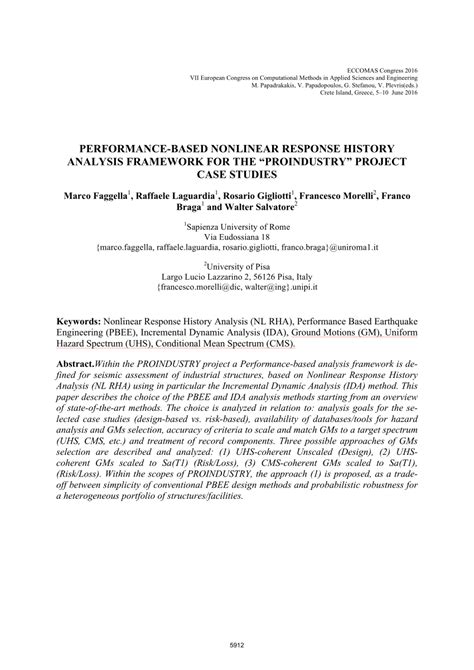 Pdf Performance Based Nonlinear Response History Analysis Framework