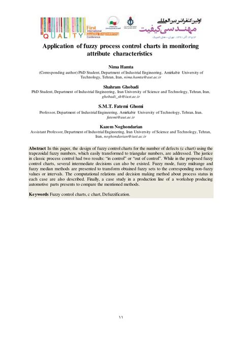Pdf Application Of Fuzzy Process Control Charts In Monitoring Attribute Characteristics