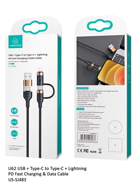 Usams Pd W In Usb Type C To Type C Ip High Power Fast Charging Cable Data Transmission