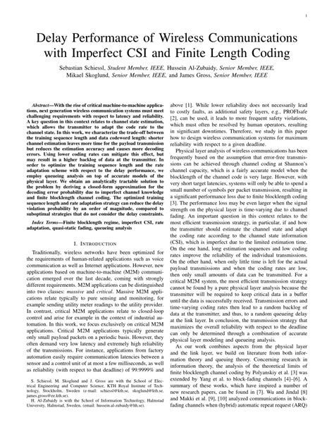 Pdf Delay Performance Of Wireless Communications With Imperfect Csi And Finite Length Coding