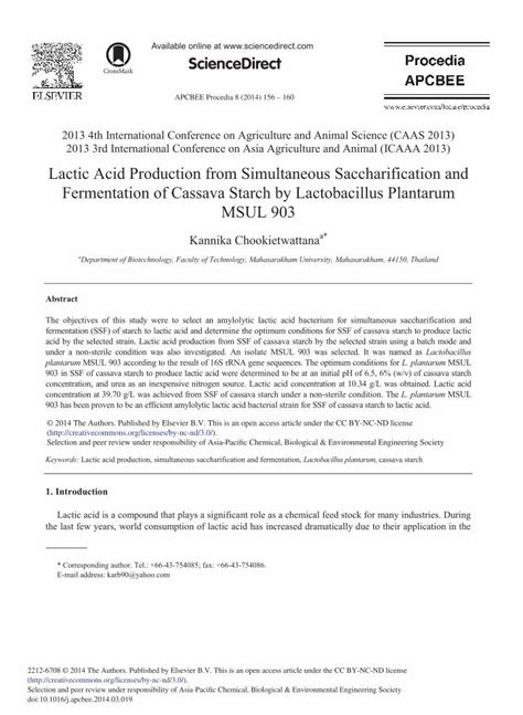 Pdf Lactic Acid Production From Simultaneous Saccharification And