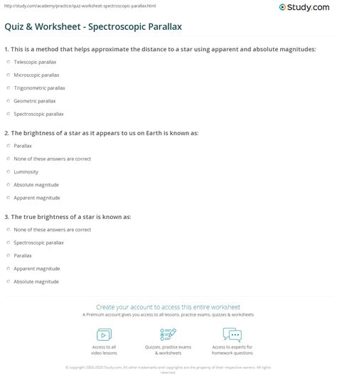 Quiz And Worksheet Spectroscopic Parallax