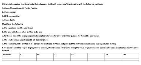 Solved Using Scilab Create A Functional Code That Solves