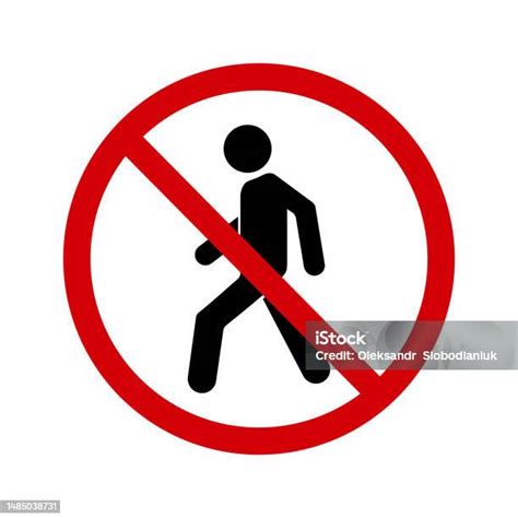 표지판은 보행자가 아닙니다 금지 표지판 횡단보도 금지 안에 남자의 실루엣이 있는 빨간색 교차 원 넘어가는 것은 허용되지 않습니다 둥근 빨간색 정지 표지판 길을 건너지