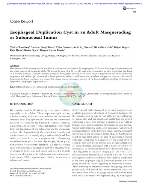 Pdf Esophageal Duplication Cyst In An Adult Masquerading As Submucosal Tumor