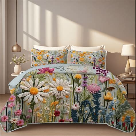 Davulos Floral Quilt Set King Size Reversible Quilt Bedding Set 3
