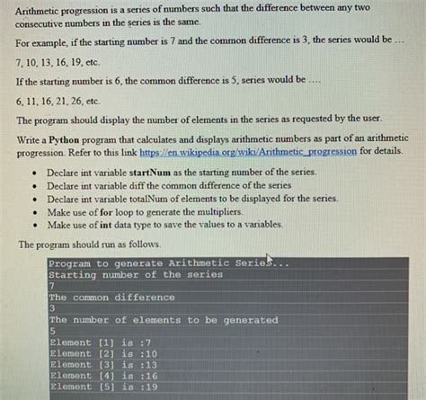 Solved Arithmetic Progression Is A Series Of Numbers Such