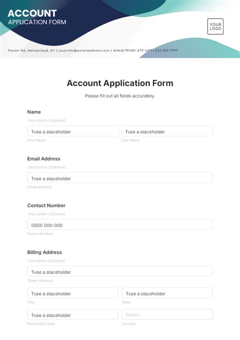 Free Account Application Form Template To Edit Online