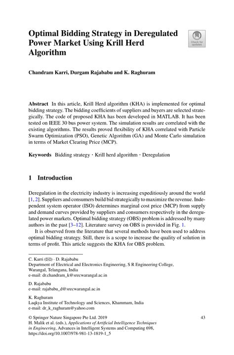 Pdf Optimal Bidding Strategy In Deregulated Power Market Using Krill