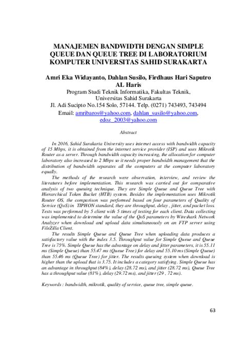 Pdf Manajemen Bandwidth Dengan Simple Queue Dan Queue Tree Di Laboratorium Komputer