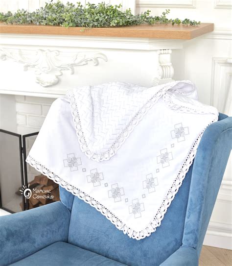 Крижма для хрещення утеплена “Ромби великі срібно білі льон плюш купити в інтернет