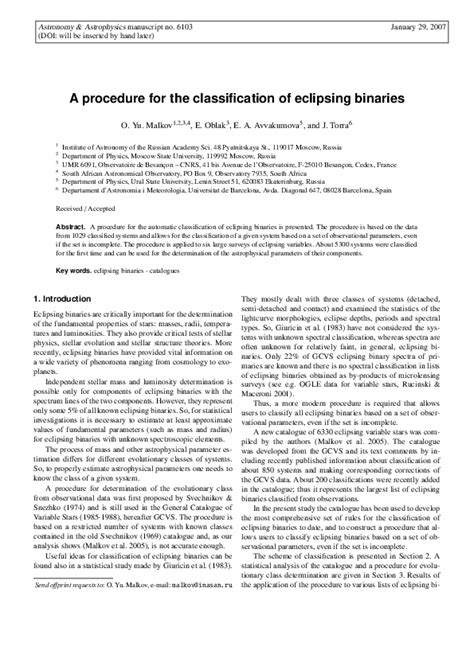 Pdf A Procedure For The Classification Of Eclipsing Binaries