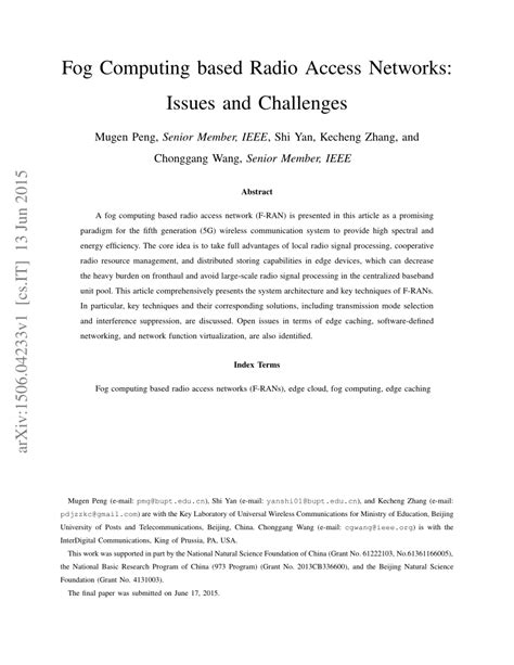 Pdf Fog Computing Based Radio Access Networks Issues And Challenges