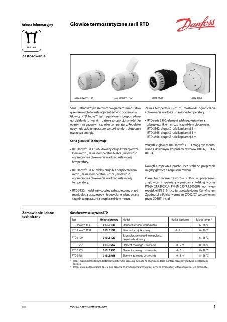 Głowice Termostatyczne Serii Rtd Danfoss