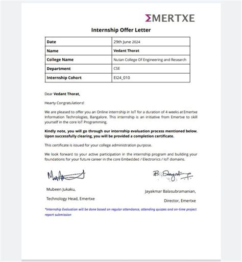 vedant thorat on linkedin internship engineering careergrowth emertxe grateful milestone