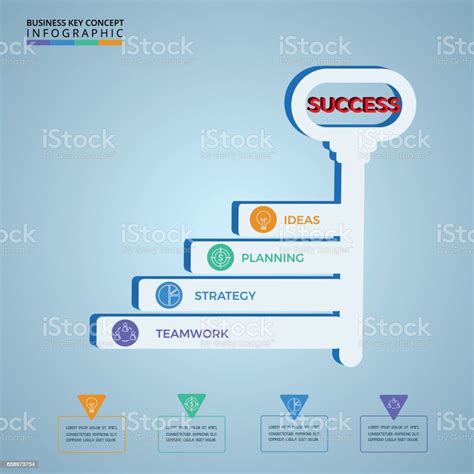 주요 계단 비즈니스 개념 인포 그래픽 템플릿입니다 성공의 열쇠 계단 단계 성공입니다 워크플로 레이아웃 배너 다이어그램 웹 디자인에 사용할 수 있습니다 인포 그래픽 템플릿