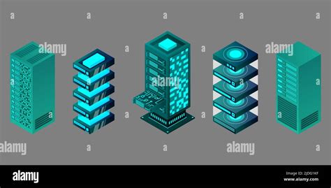 Isometric Set Server Equipment Isolated Background Vector Illustration Stock Vector Image