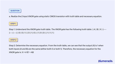Solved A Realize The 2 Input Xnor Gate Using Static Cmos Transistor