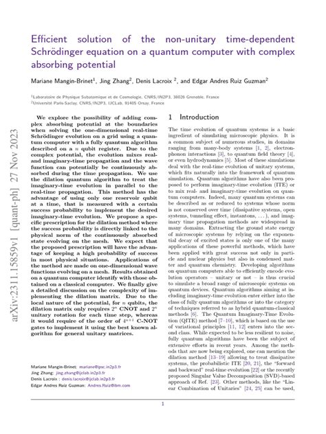 Efficient Solution Of The Non Unitary Time Dependent Schrodinger