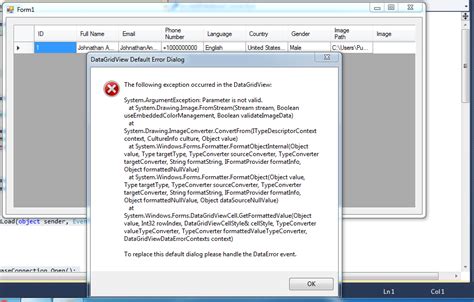 C Unable To Display Image On Datagridview From Microsoft Access