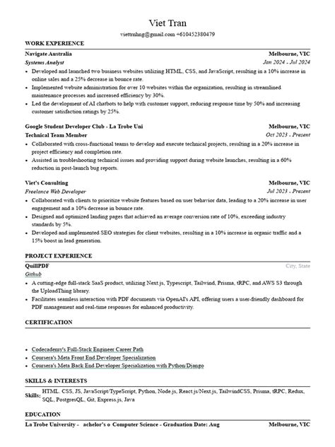Viets Resume Pdf Java Script Computing