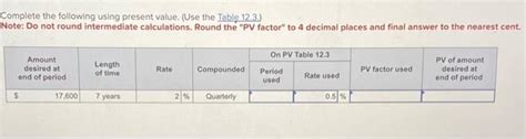 Solved Complete The Following Using Present Value Use The Chegg