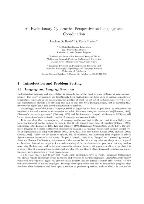 Pdf An Evolutionary Cybernetics Perspective On Language And Coordination