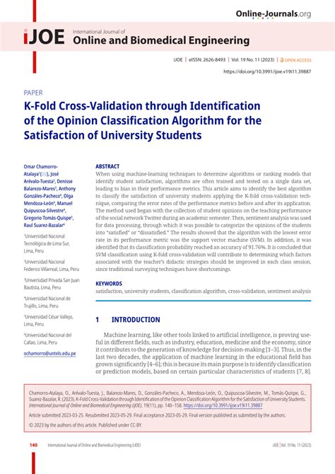 Pdf K Fold Cross Validation Through Identification Of The Opinion Classification Algorithm For