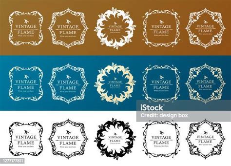 로얄 모노그램 프레임 손으로 그린 크라운 엠블럼 빈티지 낙서 스케치 사인과 우아한 모노그램 장식 골동품 부티크 간판 테두리 또는 꽃 장식 골드 로고 격리된 벡터 기호 집합