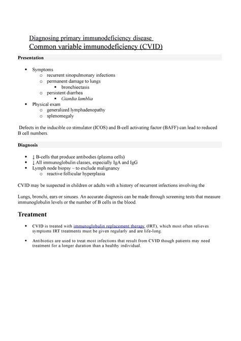 Common Variable Immunodeficiency Diagnosing Primary Immunodeficiency Disease Common Variable