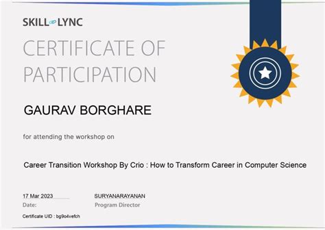 gaurav p borghare on linkedin certificate computerscience participation