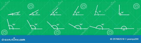 Different Angle Degrees Doodle Vector Illustration Obtuse Acute Mathematical 30 45 60 90