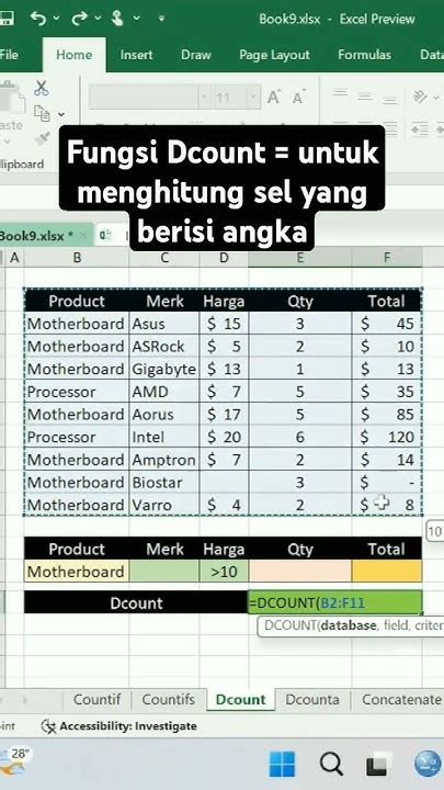 rumus excel tentang dcount excelindonesia microsoftexcel exceltips