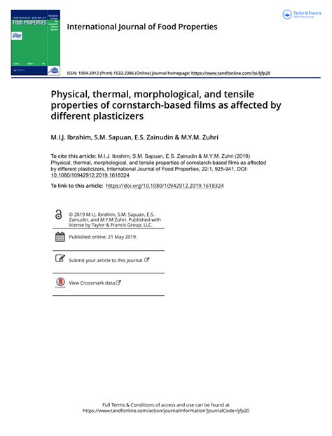 Pdf Physical Thermal Morphological And Tensile Properties Of Cornstarch Based Films As