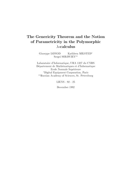 Pdf The Genericity Theorem And The Notion Of Parametricity In The Polymorphic λ Calculus