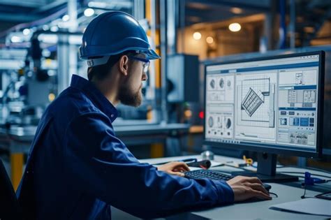 Premium Photo Engineer Designs Industrial Machinery Using Cad Software