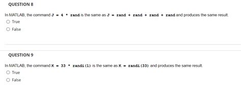 Solved In Matlab The Command J4∗ Rand Is The Same As Jr