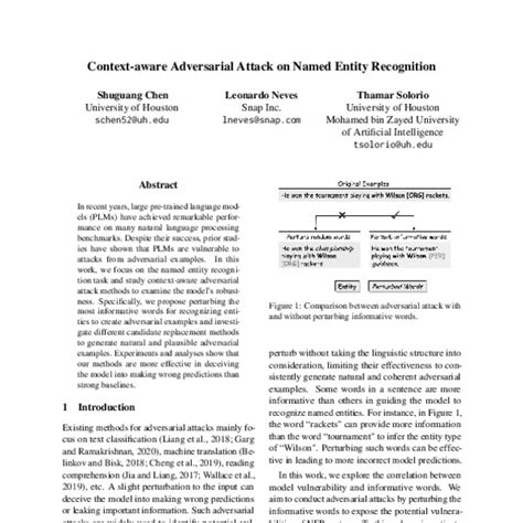 Context Aware Adversarial Attack On Named Entity Recognition Acl Anthology
