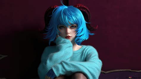 Beautiful Blue Haired Girl Ganyu Genshin Impact 4k Wallpaper Download