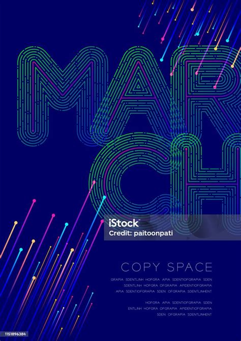 3 월 달 큰 텍스트 점과 대시 선 패턴 레이어 오버레이 포스터 배너 또는 전단지 템플릿 레이아웃 디자인 그림 복사 공간 파란색 배경에 고립 벡터 Eps10 0명에 대한