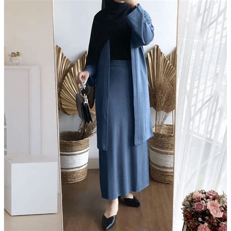 Jual Yurika One Set Rok Span Cardigan 2 In 1 Setelan Rajut Tebal Lembut Wanita Premium Terbaru