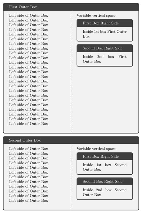 Vertical Alignment Tcolorbox Sidebyside Right Side Top Align Problem TeX LaTeX Stack