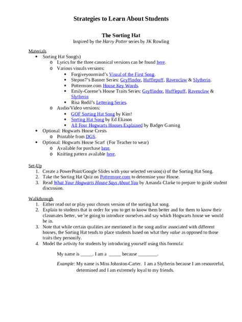 alternative theory on how the sorting hat sorts people doc template