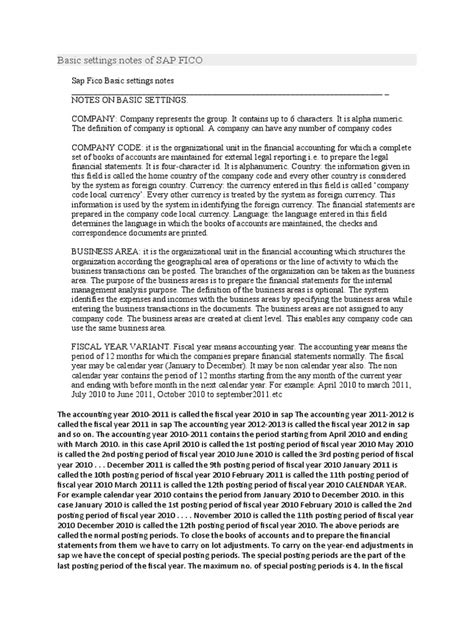 Basic Settings Notes Of Sap Fico Pdf Fiscal Year Financial Accounting Basic Settings Notes Of Sap Fico Pdf Fiscal Year Financial Accounting